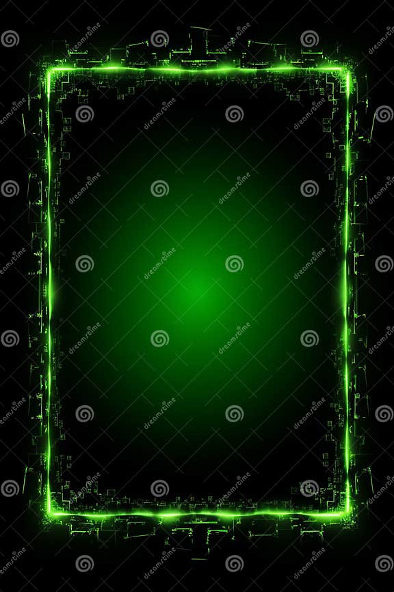 A Green Square Frame with Glowing Lines on a Black Background Stock ...