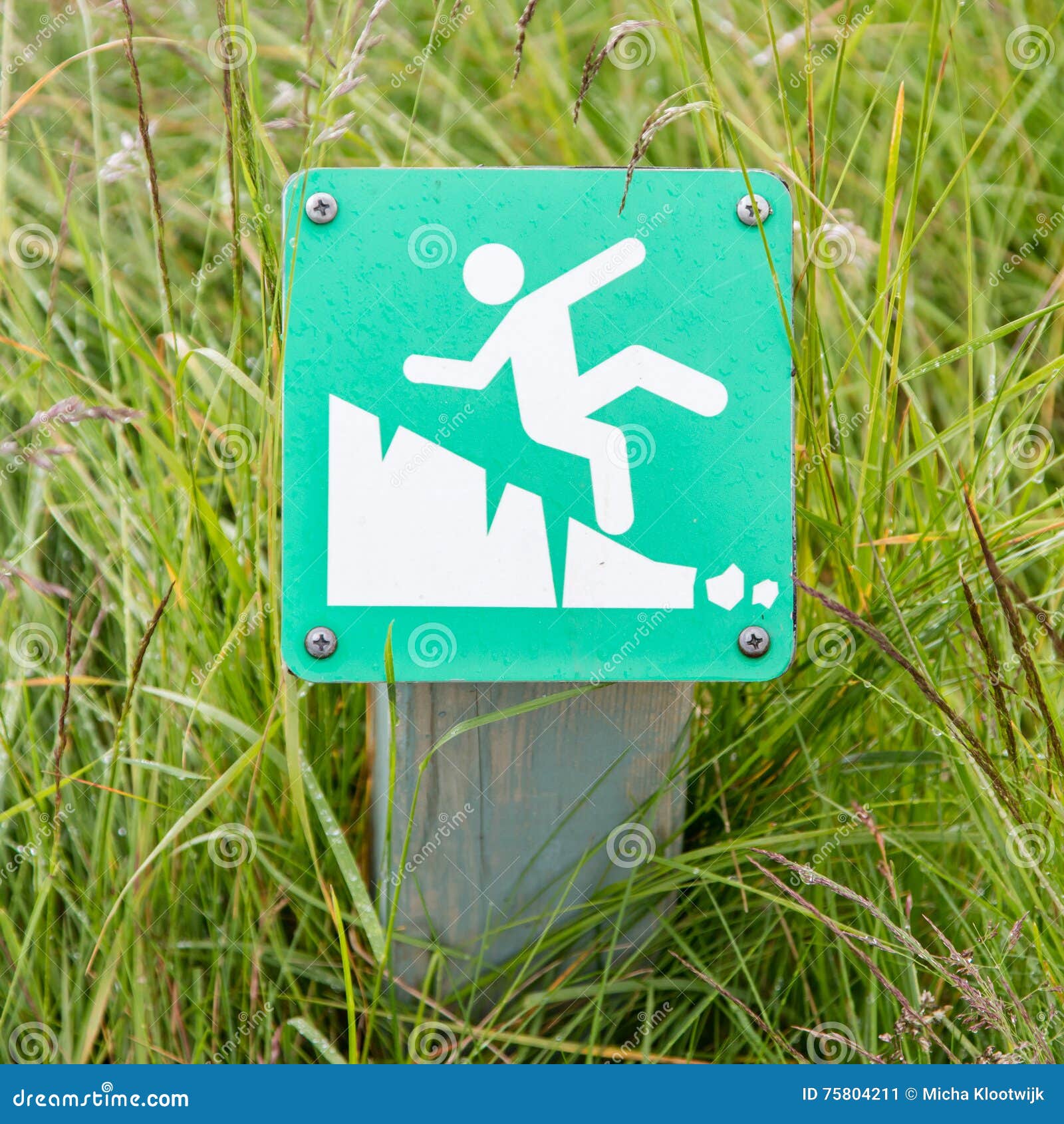 Green Square Sign - Warning for Risk of Falling Stock Image - Image of ...