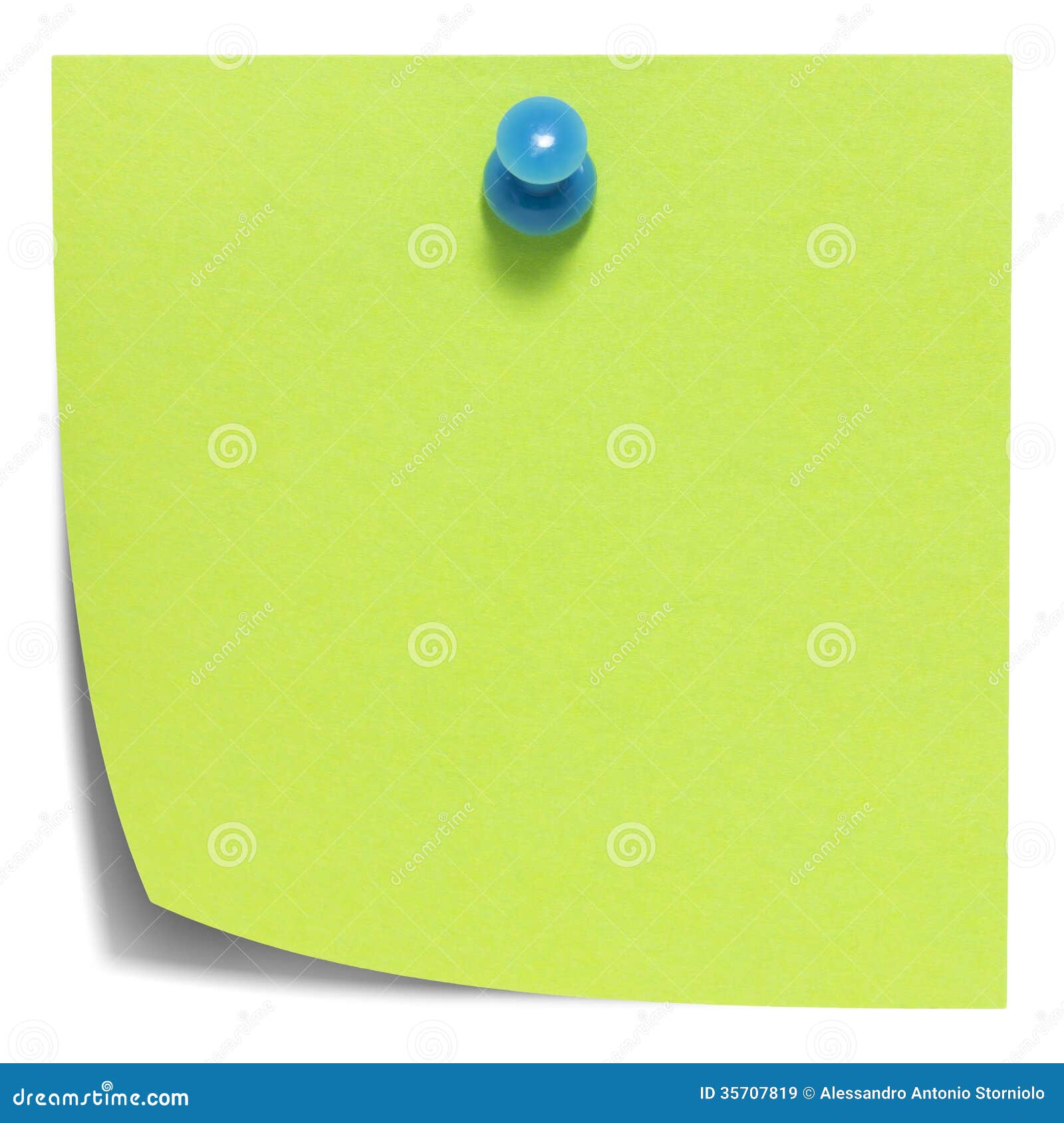 Green Square Sticky Note, with a Blue Pin, Isolated Stock Image - Image ...