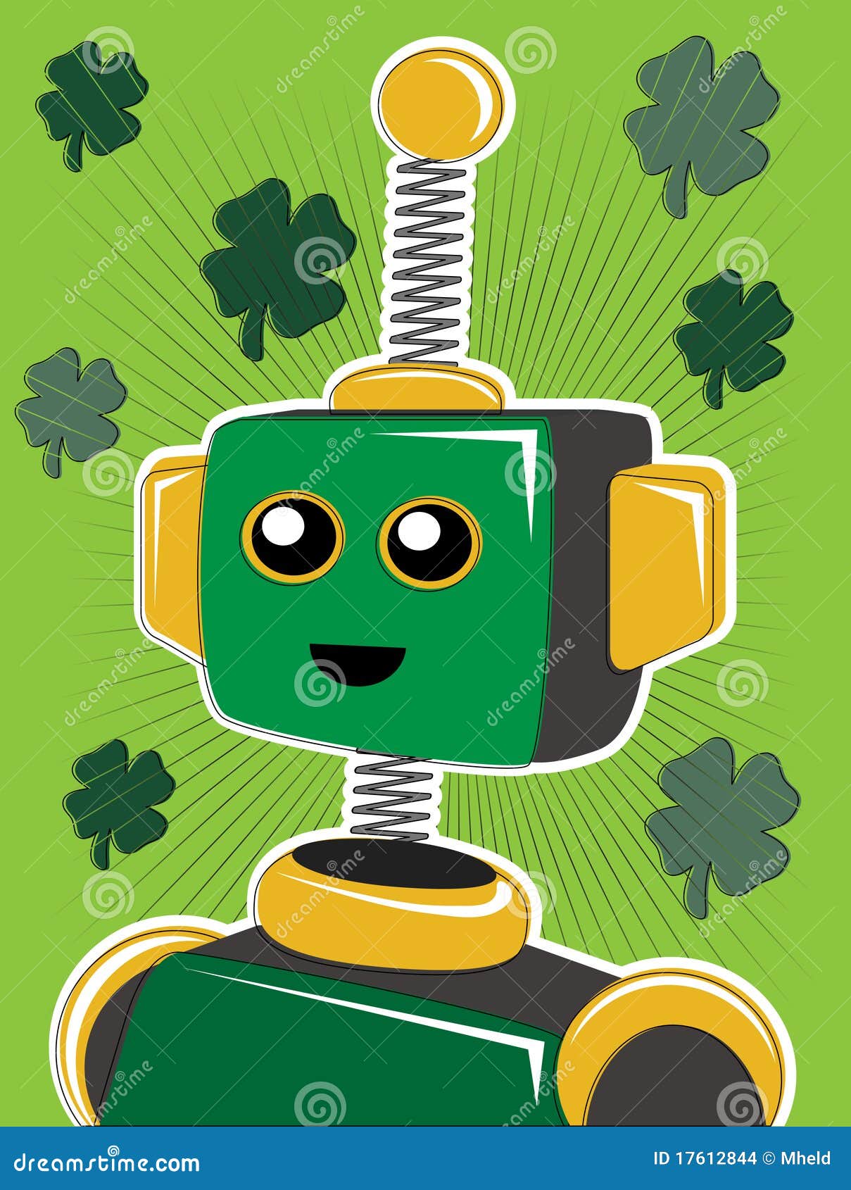 Green St. Patrick Robot Portrait with Clovers Stock Vector ...