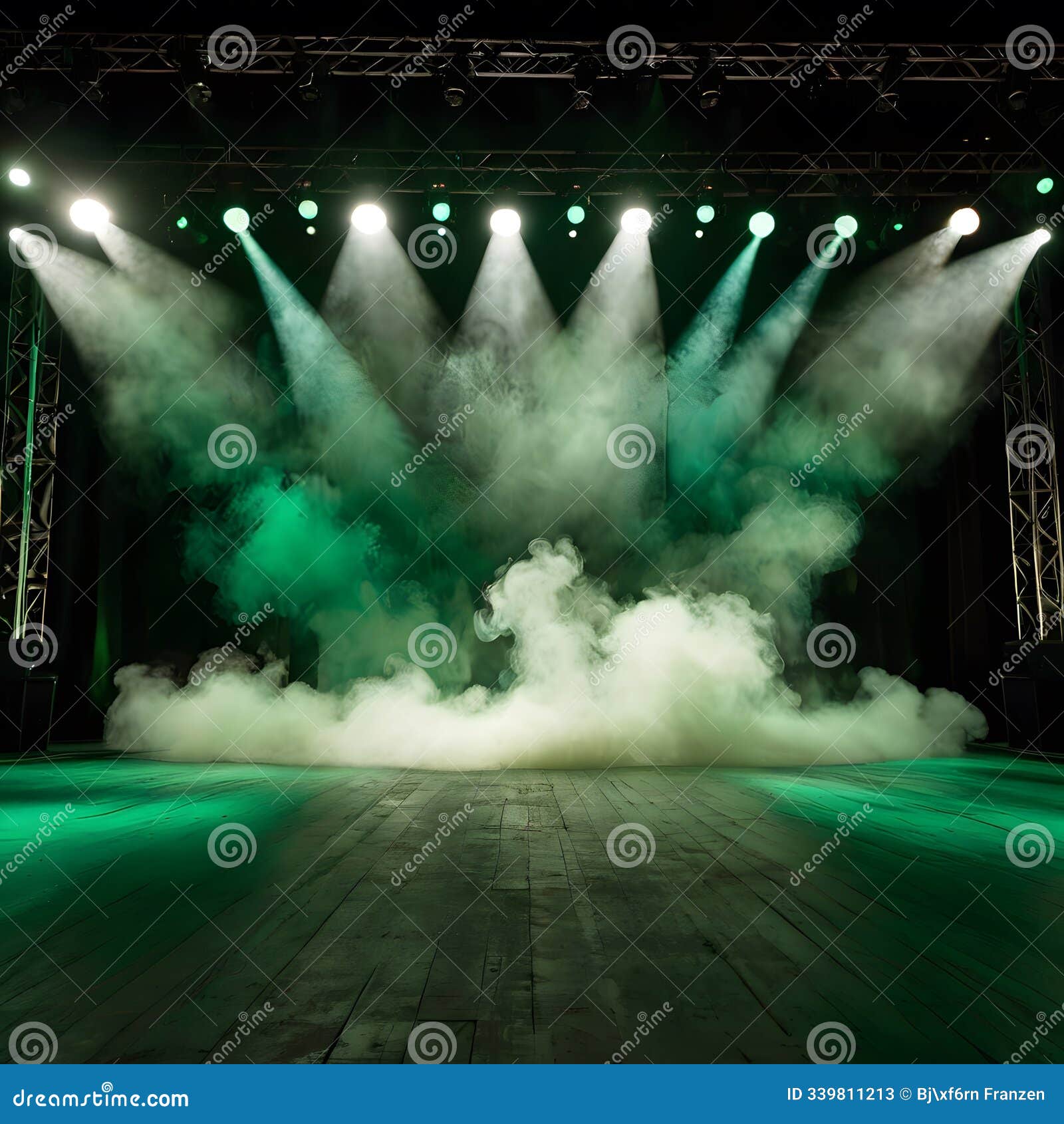 Green Stage Show Club Spotlight with Smoke Stock Illustration ...
