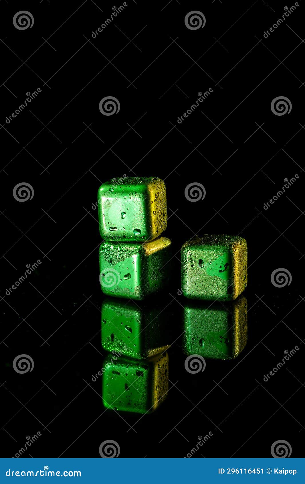 Green Stainless Steel Cubes Simulating Ice for Cooling Drinks on a ...
