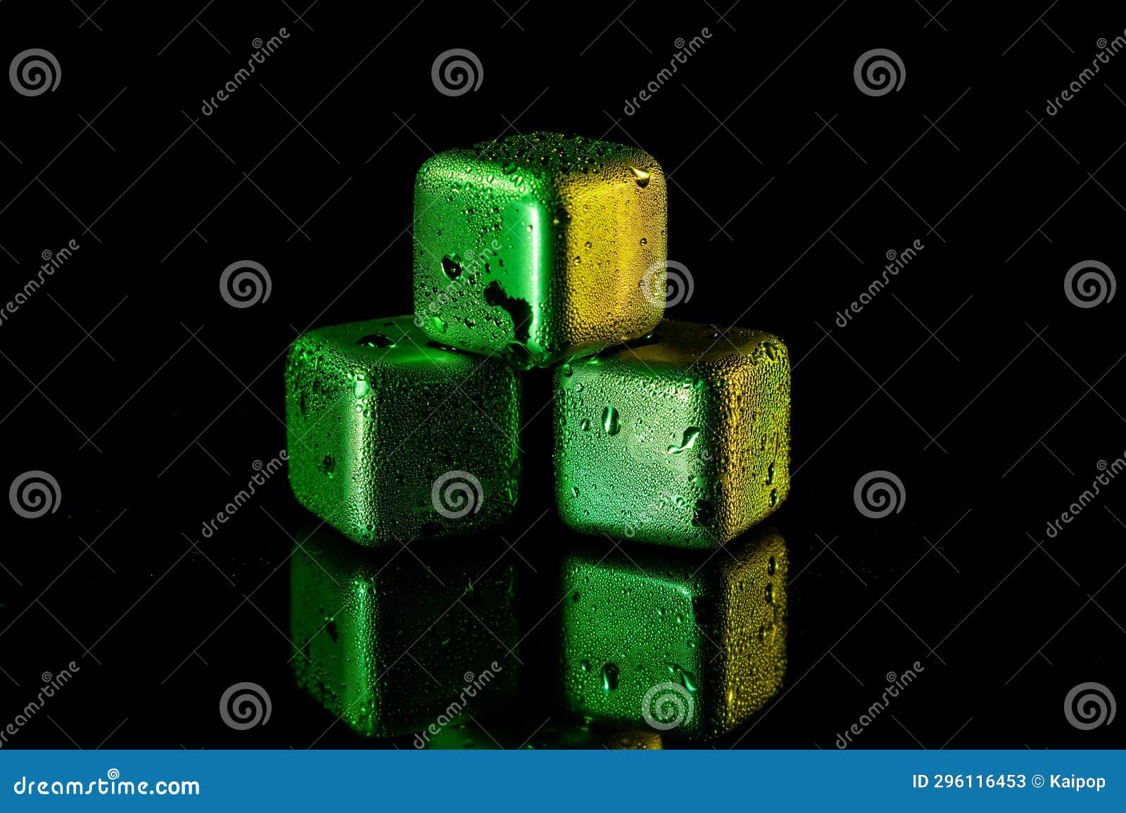Green Stainless Steel Cubes Simulating Ice for Cooling Drinks on a ...