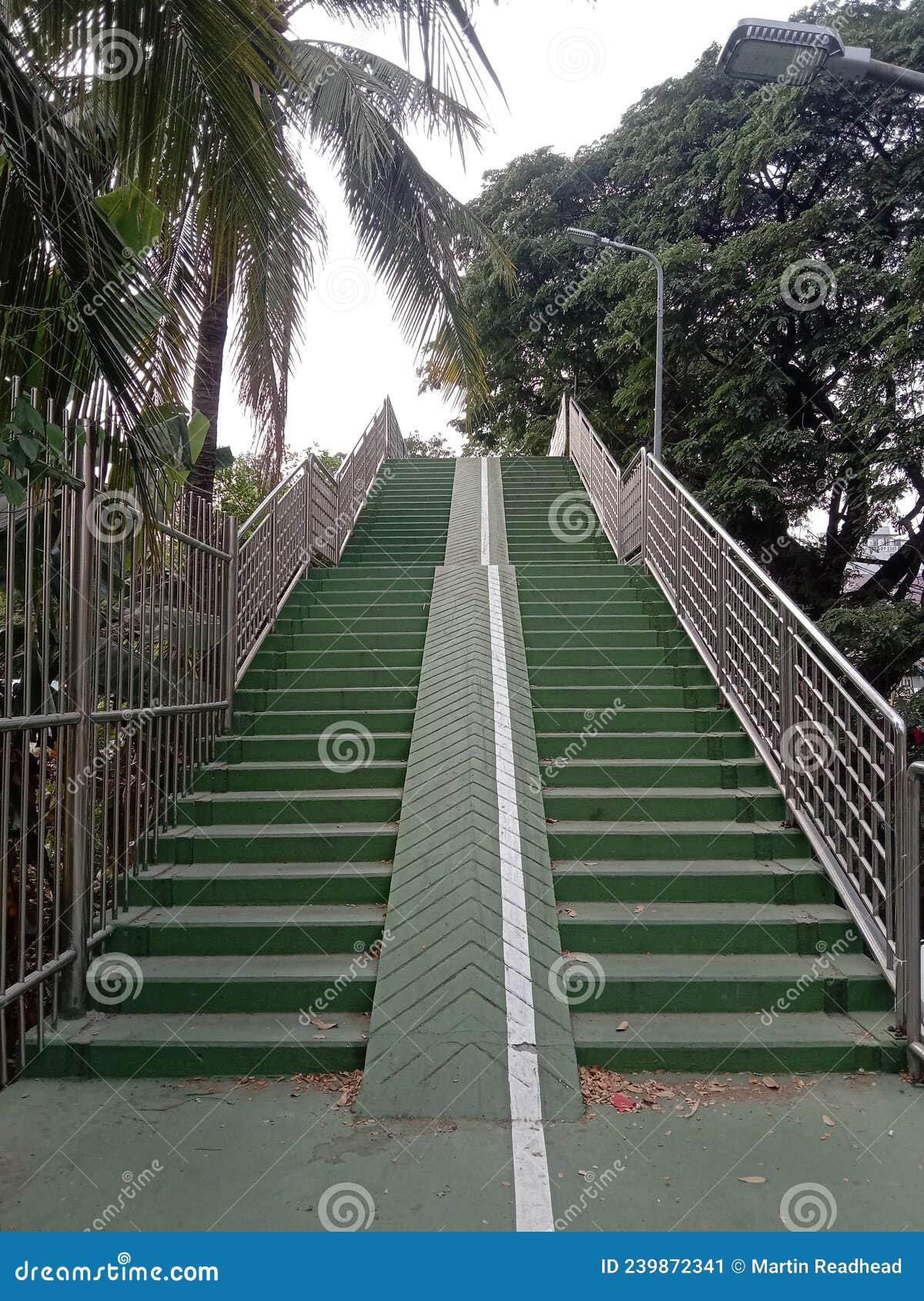 Green Stairs with Cycle Path and Railings Stock Image - Image of cycle ...