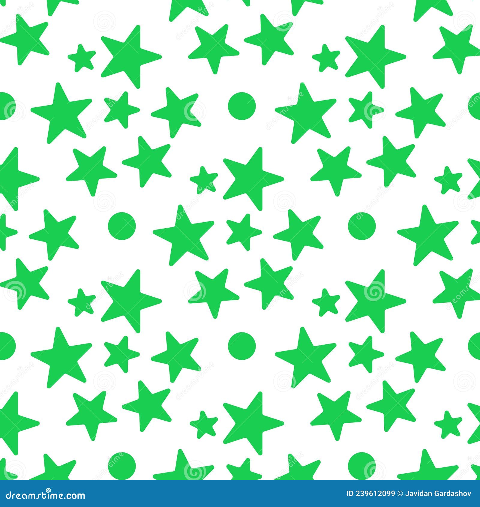 Green Stars Seamless Pattern. Vector Illustration on White Backround ...