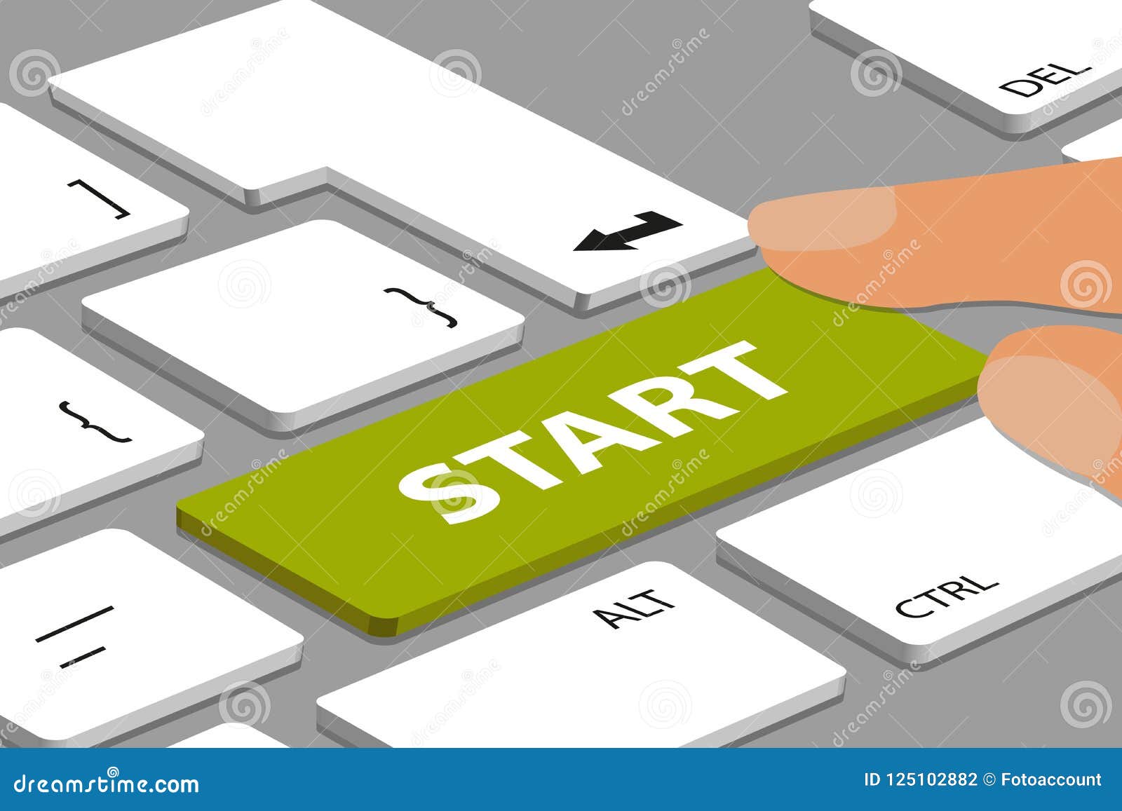 Green Start Button and Fingers on Computer or Laptop Keyboard - Vector ...