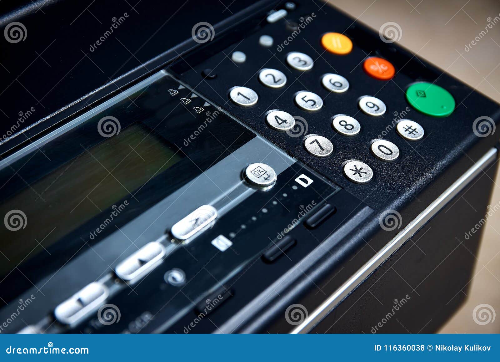 Green Start Button on a Photo Copier, Fax, Printer. Shallow Focus, on ...