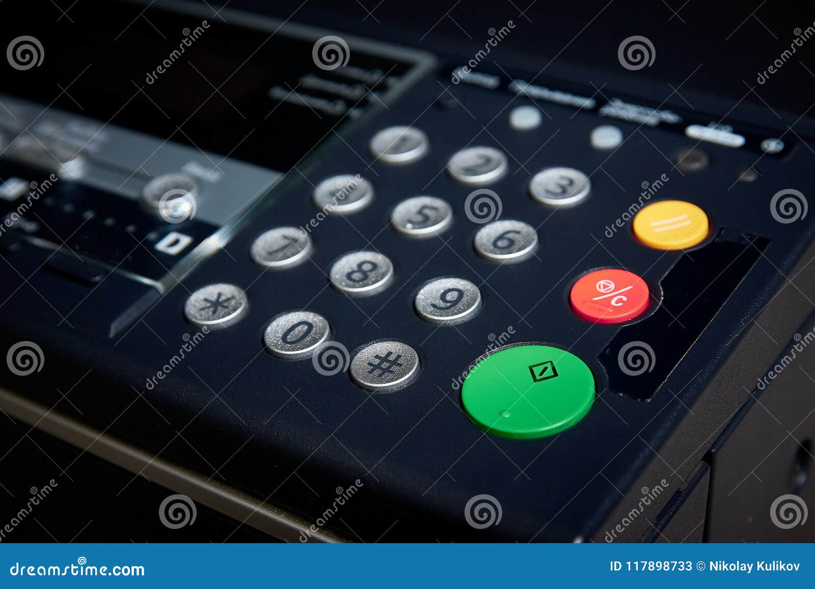 Green Start Button on a Photo Copier, Fax, Printer. Shallow Focus, on ...