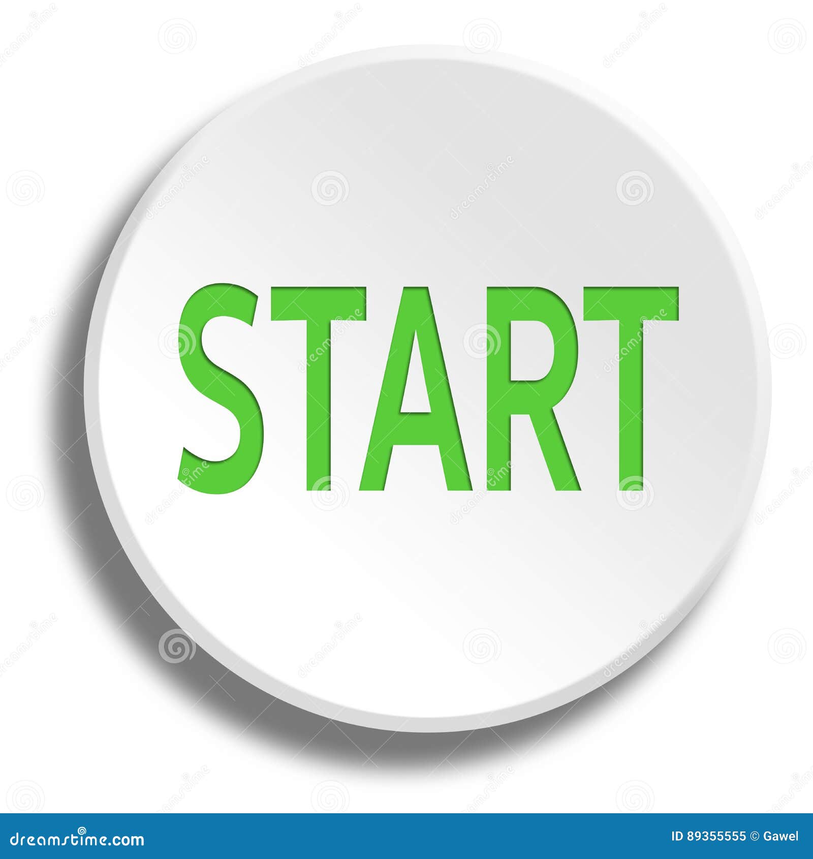 Green Start in Round White Button with Shadow Stock Illustration ...