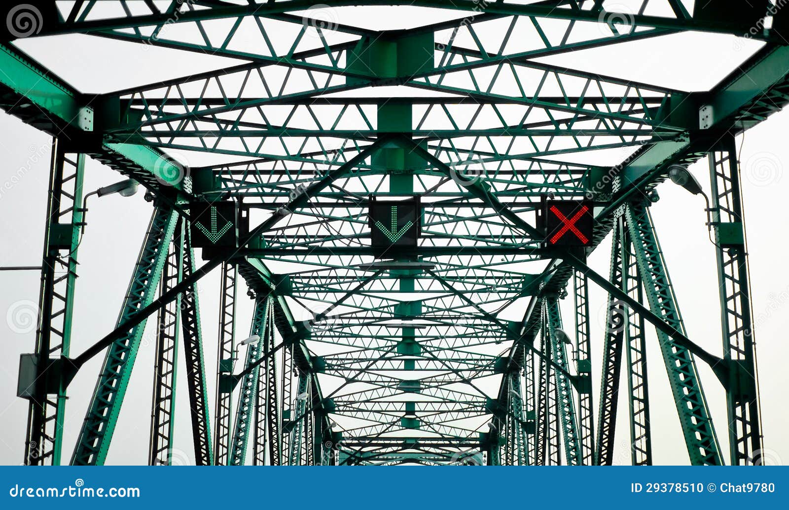 Green Steel Bridge with Traffic Signal Stock Photo - Image of transport ...
