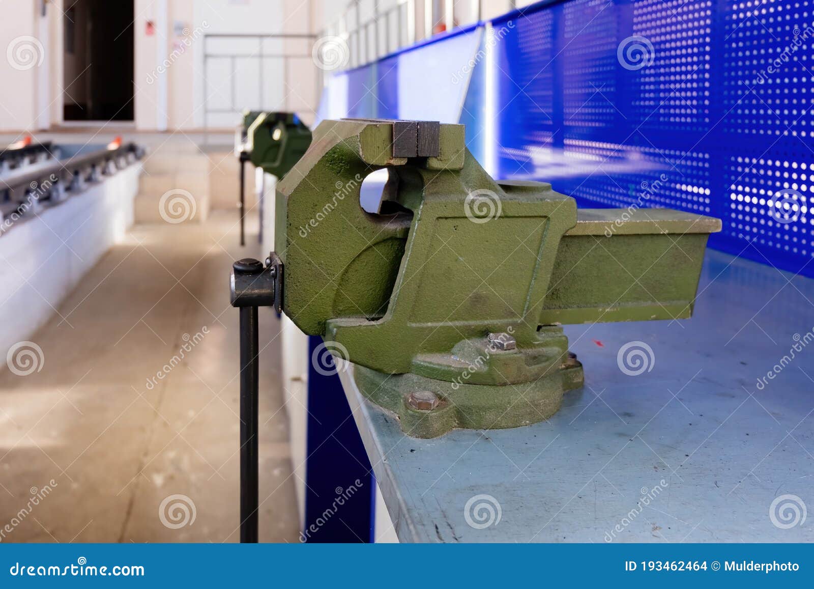 Green Steel Vice in the Metalworking Workshop Stock Photo - Image of ...