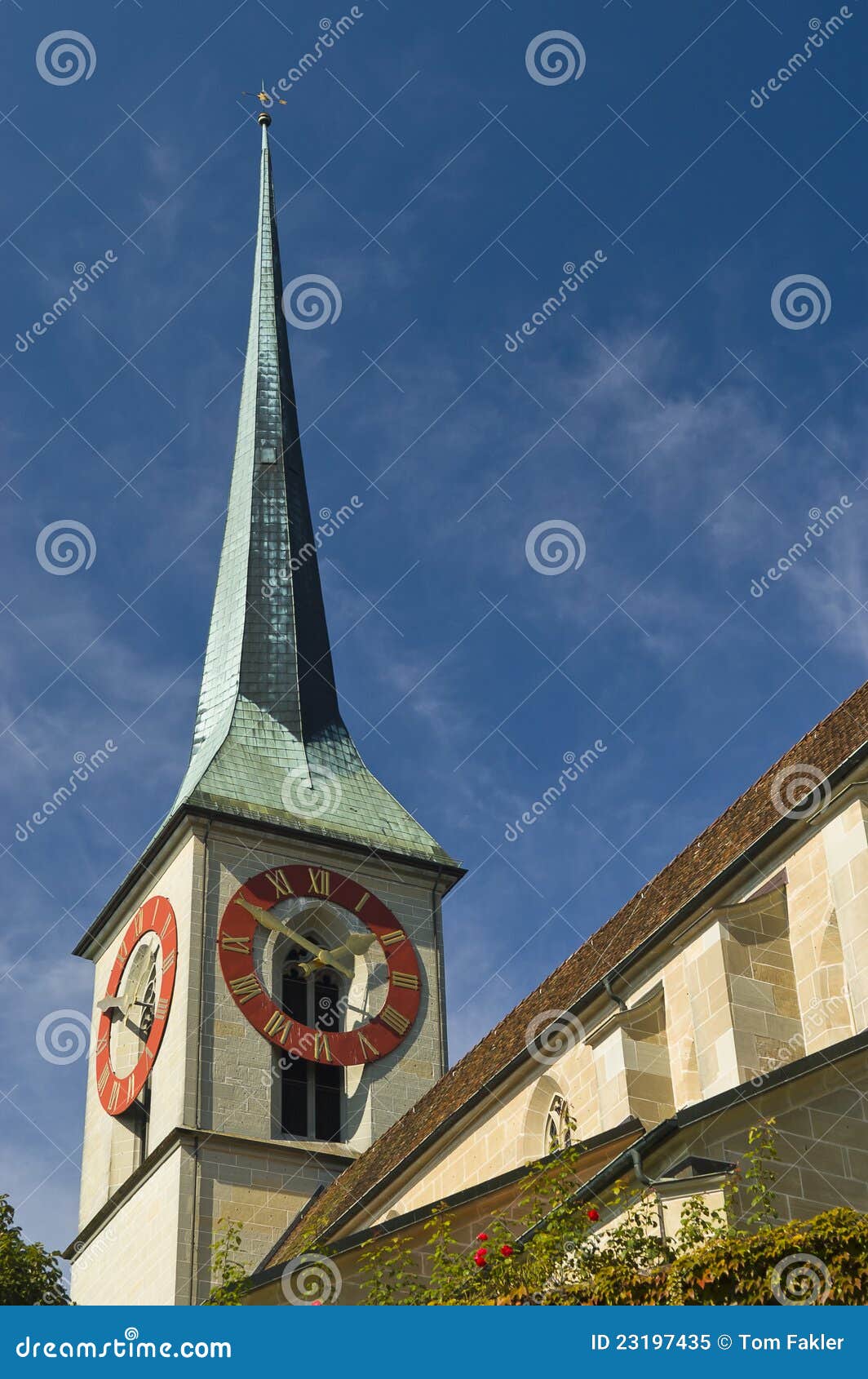 Green Steeple on a Clock Tower Stock Image - Image of town, nature ...