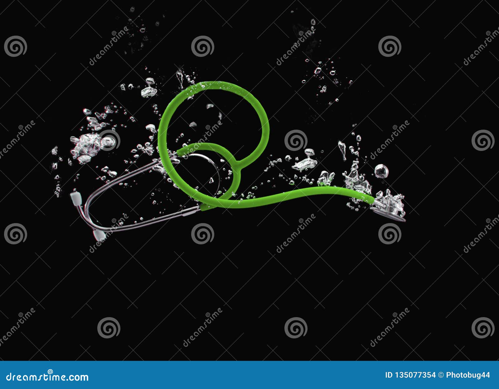 Green Stethoscope Under Water with Bubbles Stock Photo - Image of ...