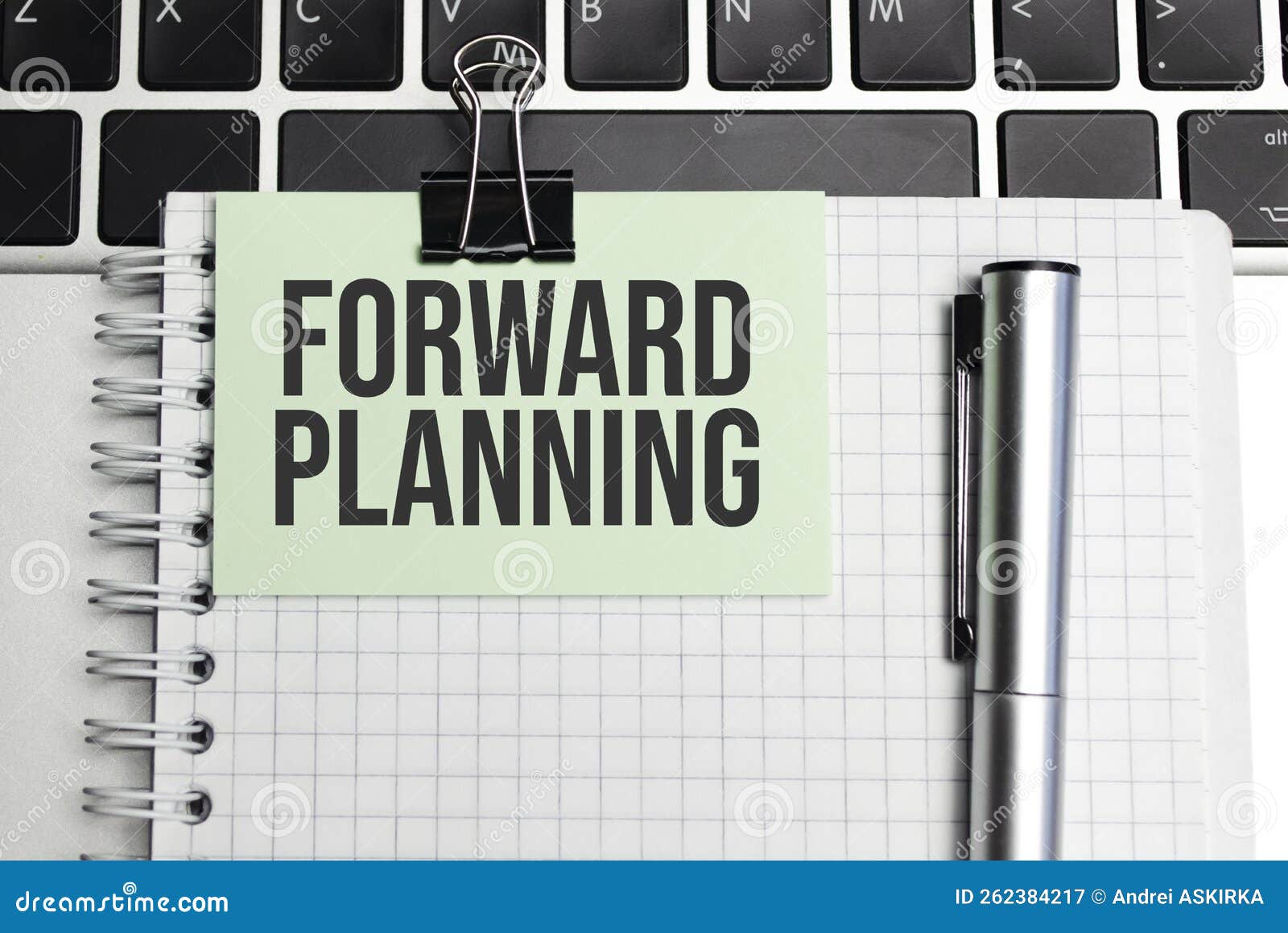 Green Sticker, Laptop with Forward Planning Words Stock Image - Image ...