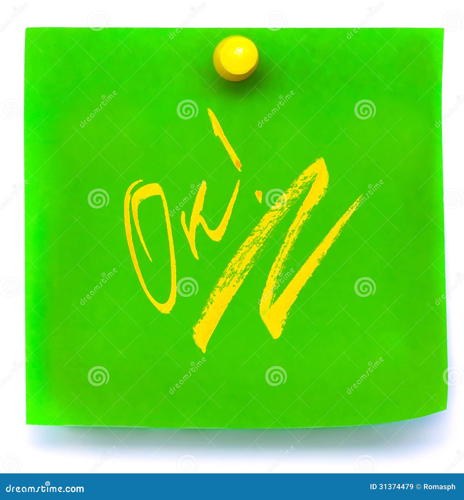 Green Sticker with Yellow Ok on a White Background Stock Image - Image ...