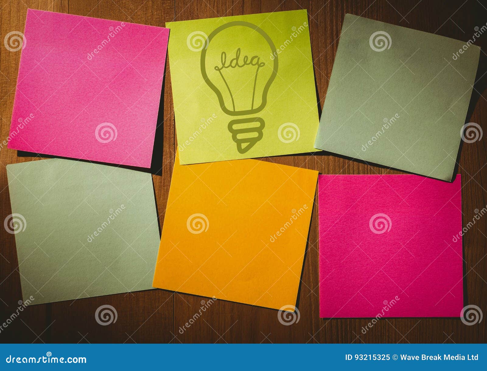 Green Sticky Note with Lightbulb Graphic and Differently Coloured Blank ...