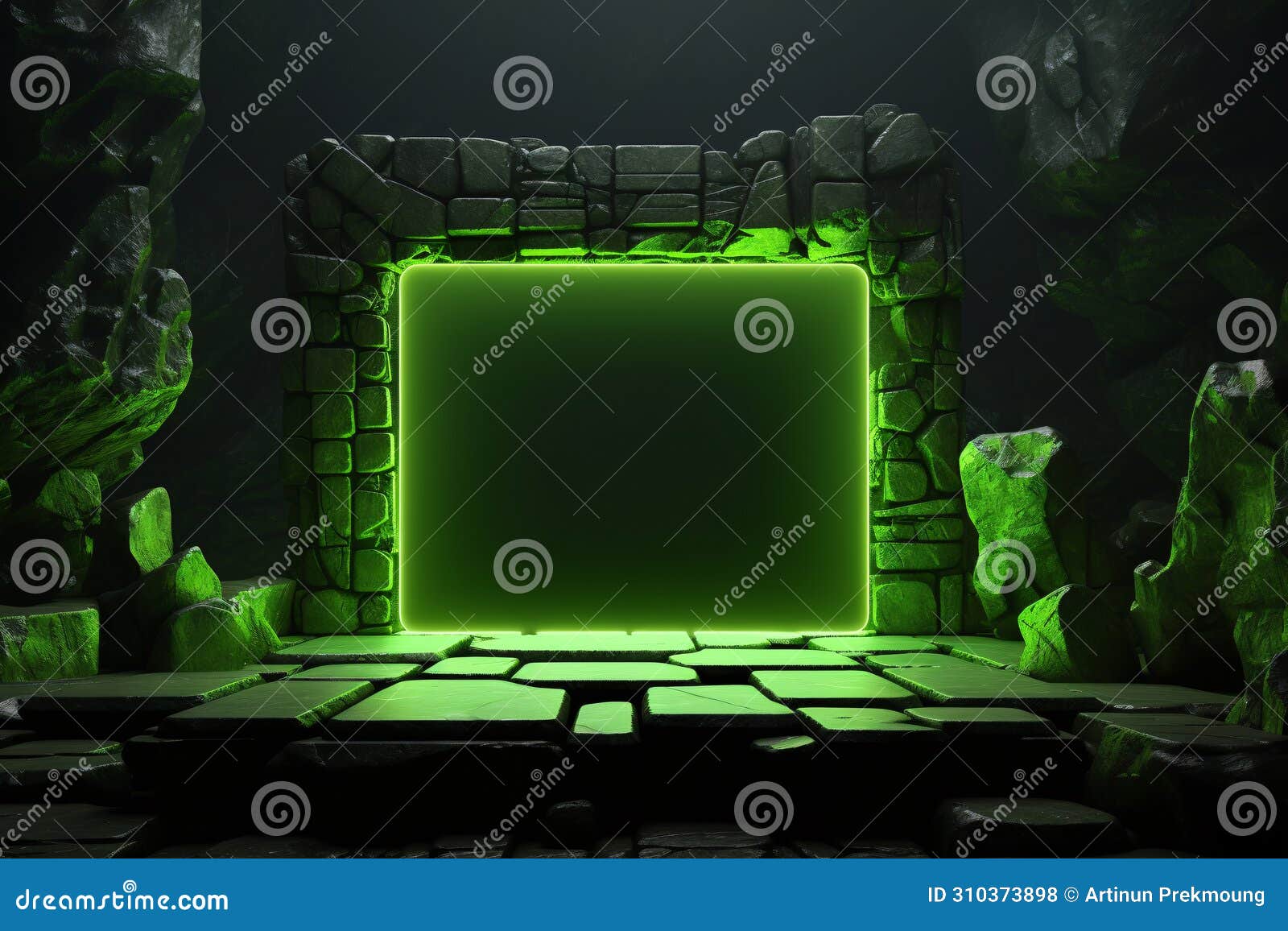 A Green Stone Wall with a Large Green Square Stock Illustration ...