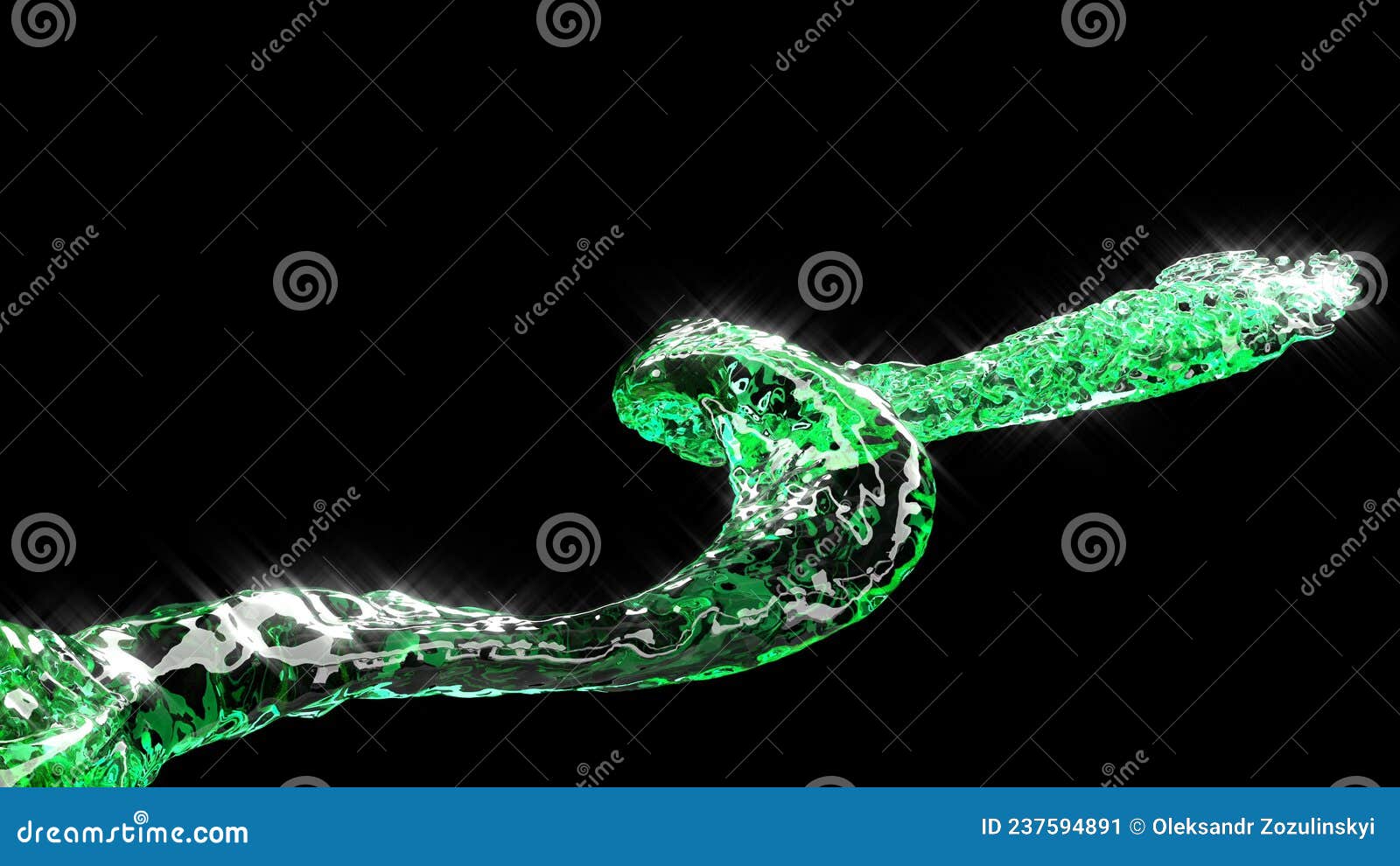 Green Stream Liquid in 3d Style Water Splash on Black 3d Stock ...