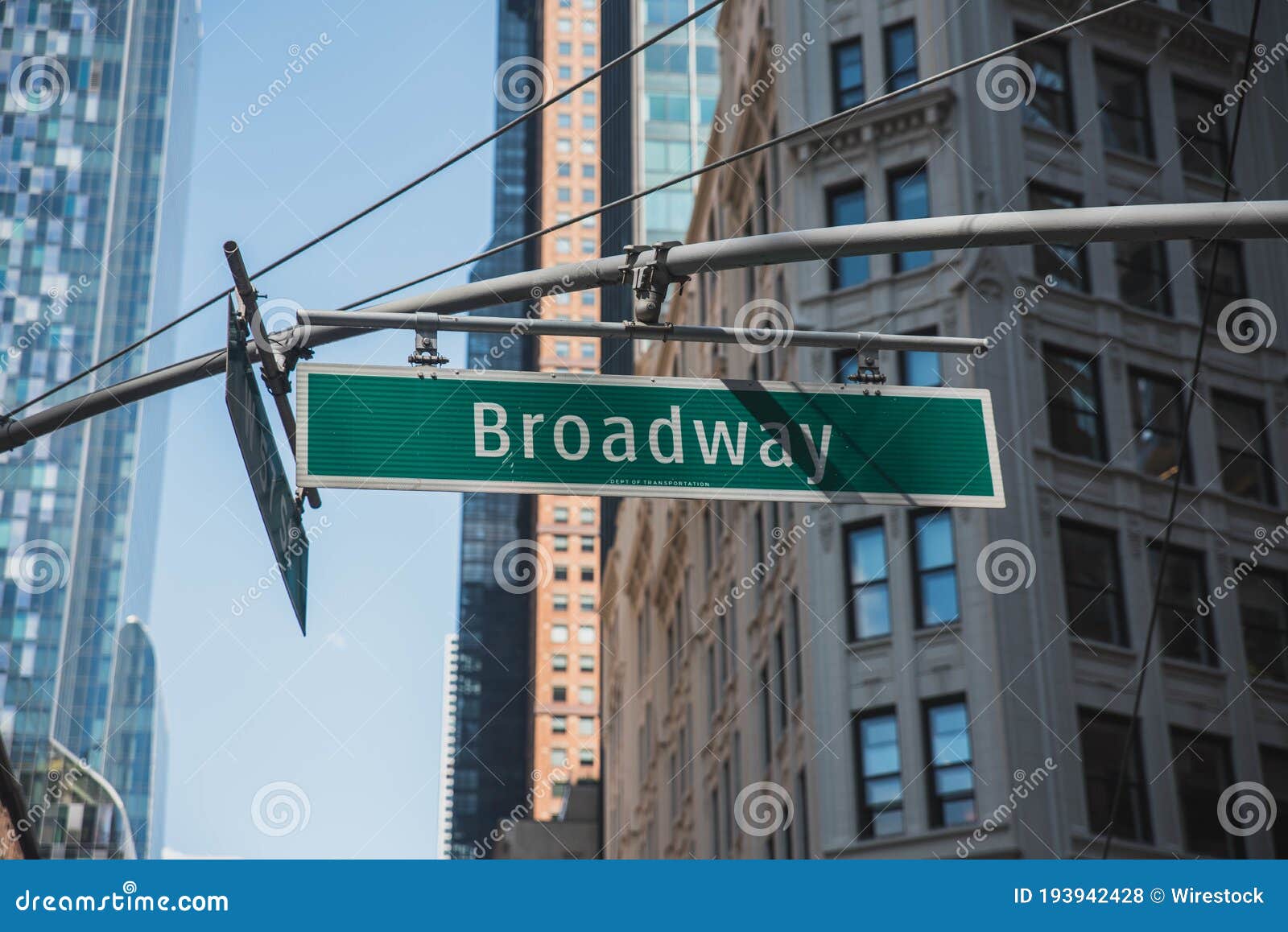 Green Street Sign with Text Broadway` Hanging on a Street Pole` Stock ...