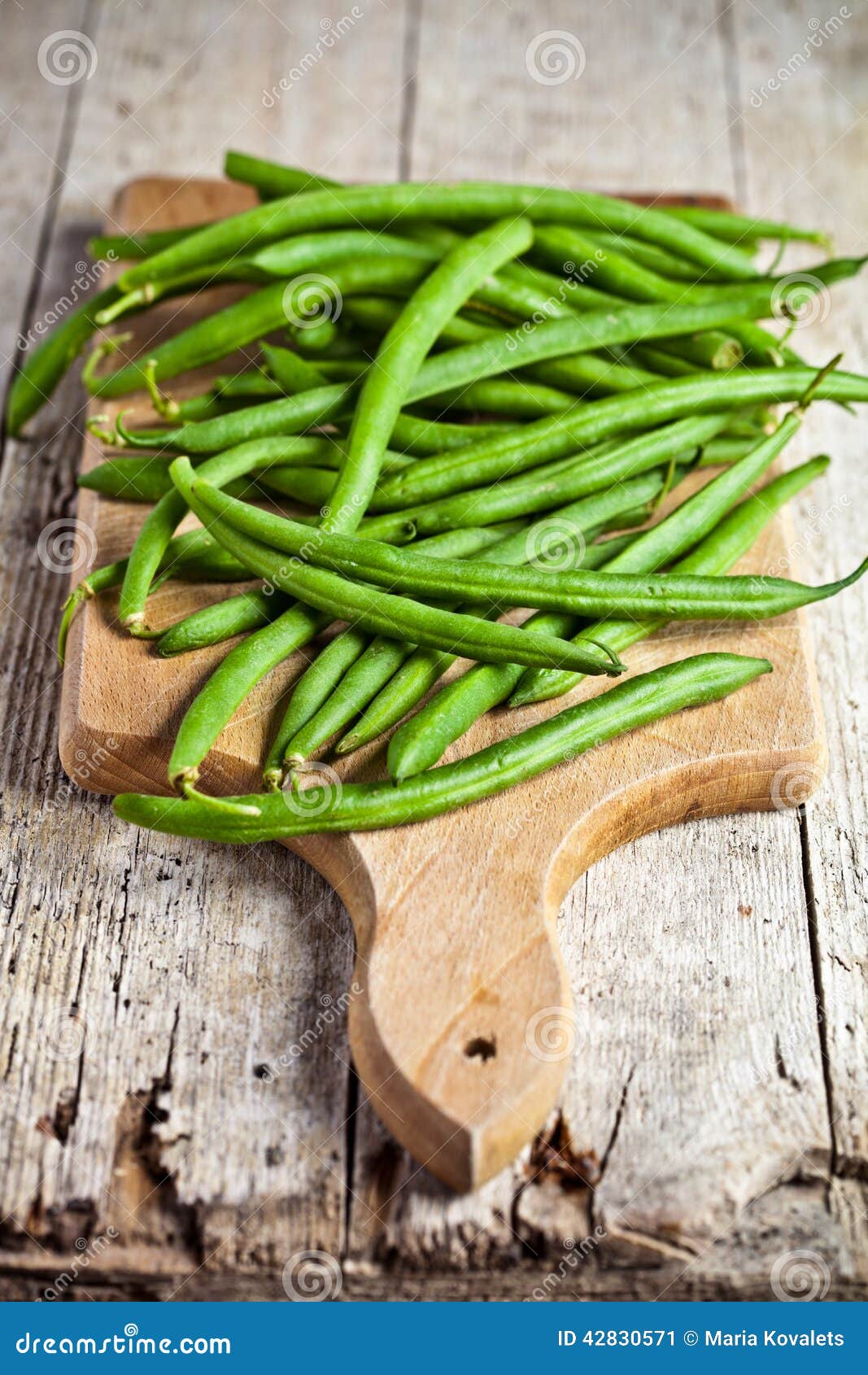 Green String Beans on Wooden Board Stock Image - Image of long ...
