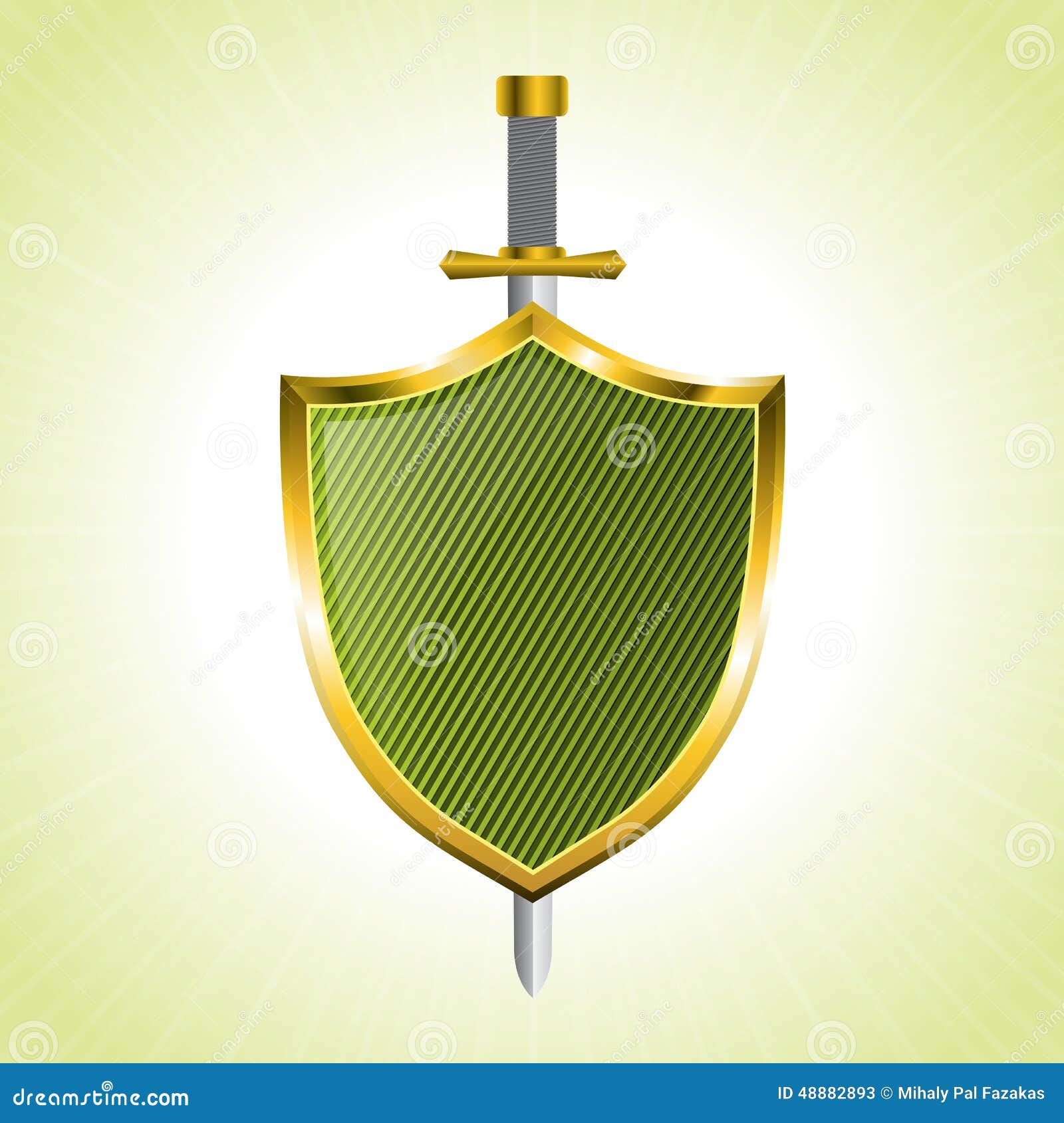 Green Striped Shield with Sword Stock Illustration - Illustration of ...