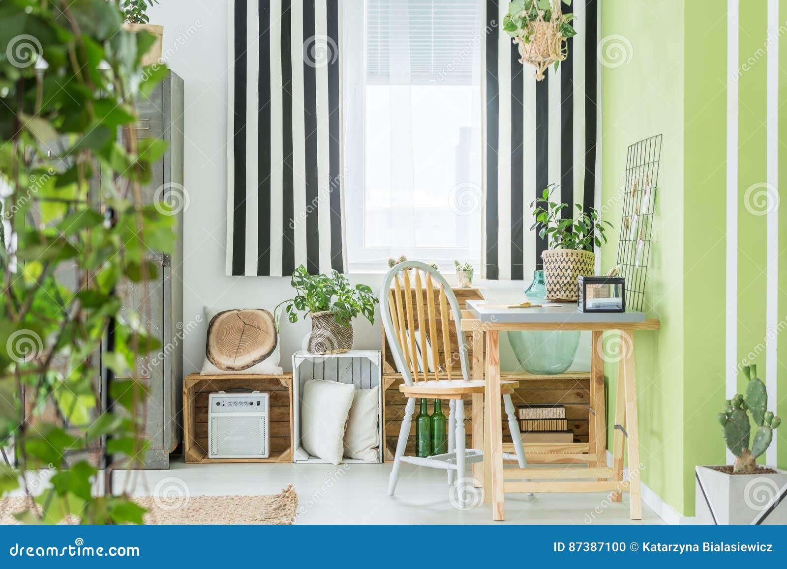 Green Study Area with Window Stock Photo - Image of chair, crates: 87387100