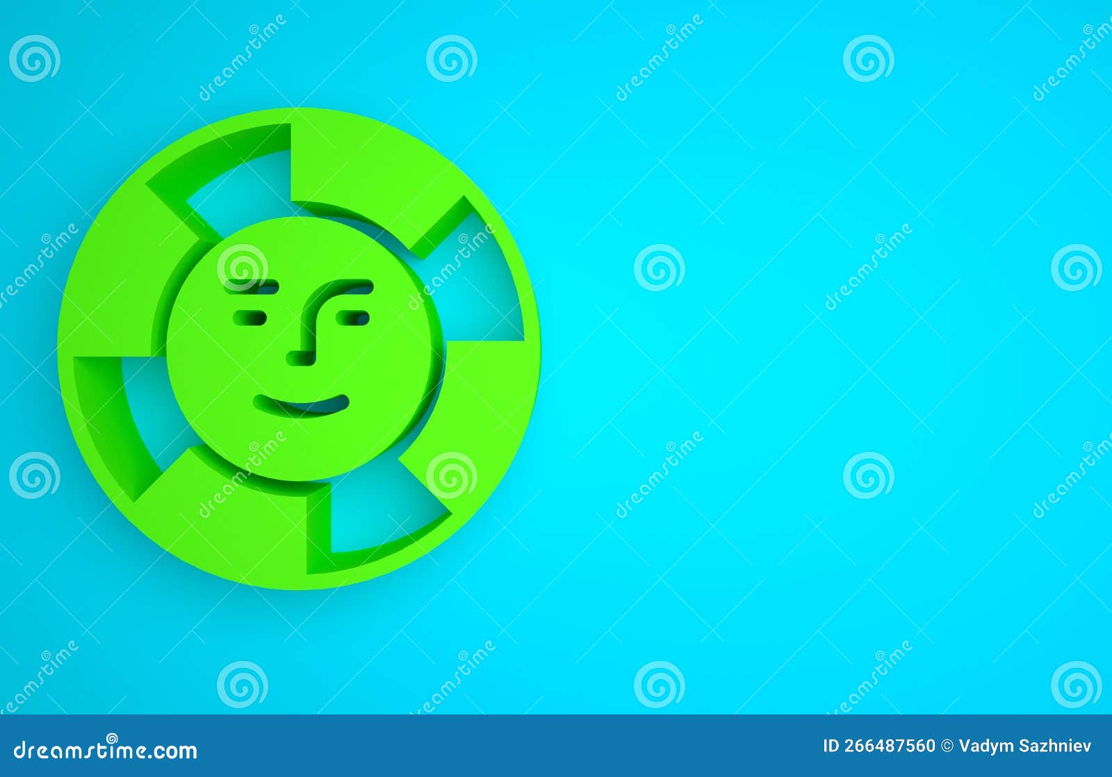 Green Sun Icon Isolated on Blue Background. Minimalism Concept Stock ...