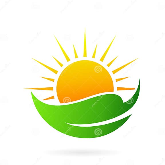 Green Sun Leaf Logo Design Template Stock Vector - Illustration of ...