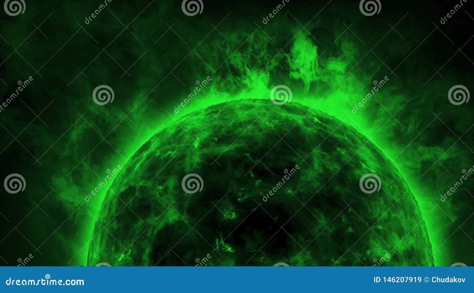 Green Sun Surface with Heat Solar Waves and Flames Stock Illustration ...