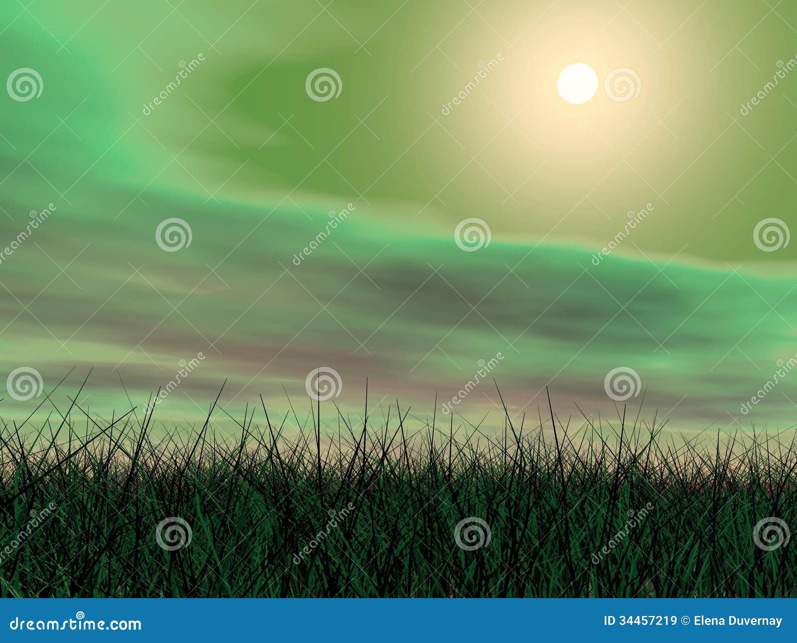 Green sunset - 3D render stock illustration. Illustration of colorful ...
