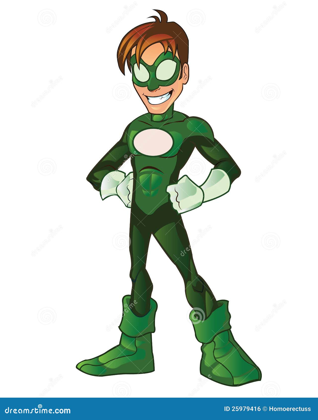 Green Super Boy Hero Cartoon Mascot Stock Illustration - Illustration ...
