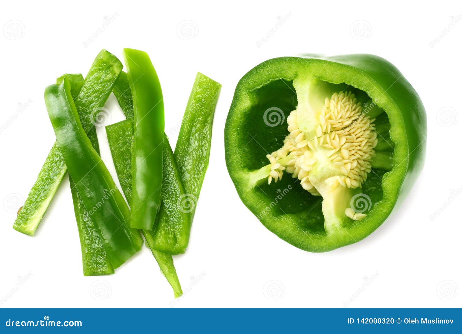 Green Sweet Bell Pepper with Slices Isolated on White Background Top ...