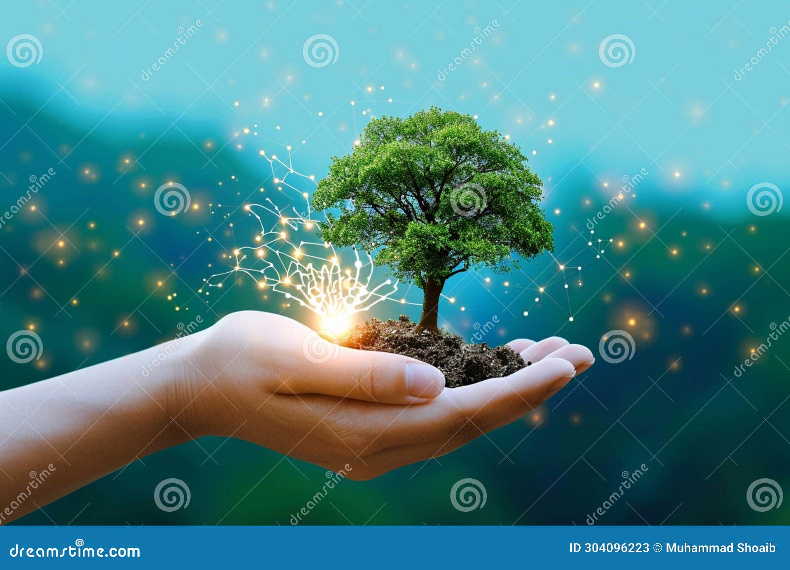 Green Synergy Human Hand Holds a Tree, Symbolizing Ecology and ...