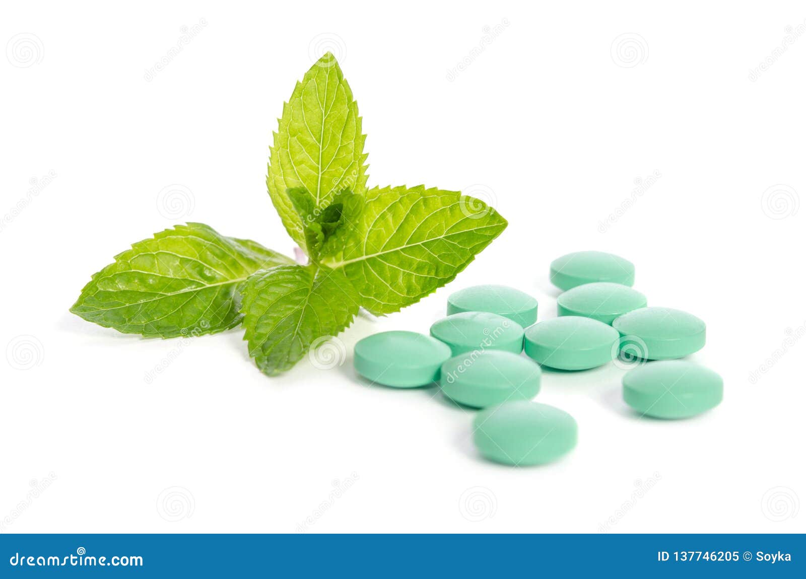 Green Tablets with Leaves of Mint Stock Image - Image of nature, health ...