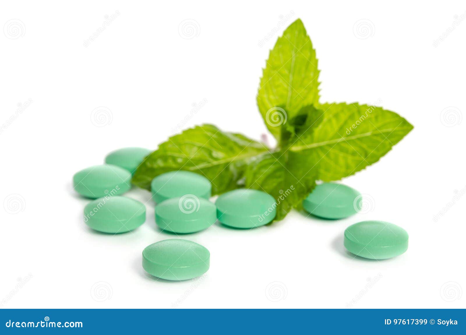 Green Tablets with Leaves of Mint Stock Image - Image of mineral ...