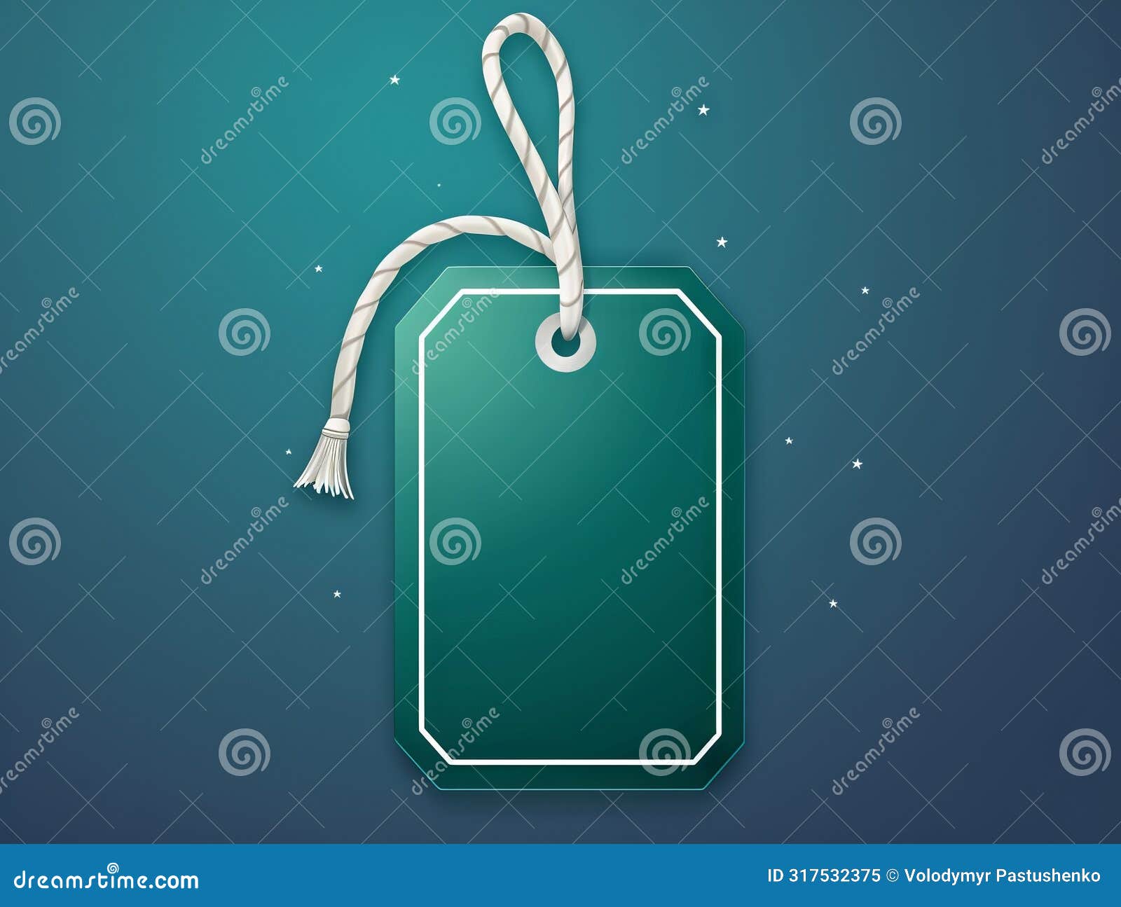 A Green Tag with Rope on a Blue Background Stock Image - Image of hang ...