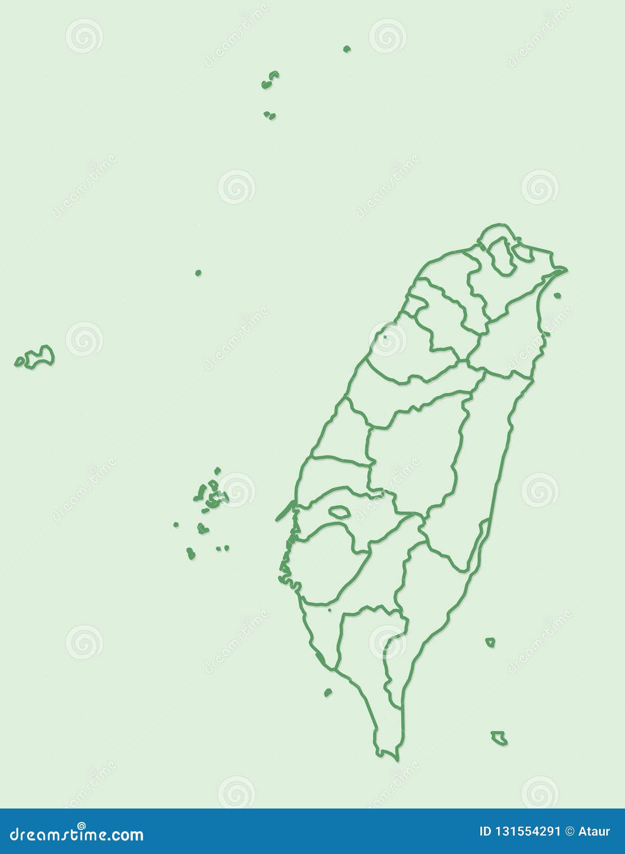 Green Taiwan Map with Border Lines of Different Provinces on Light ...