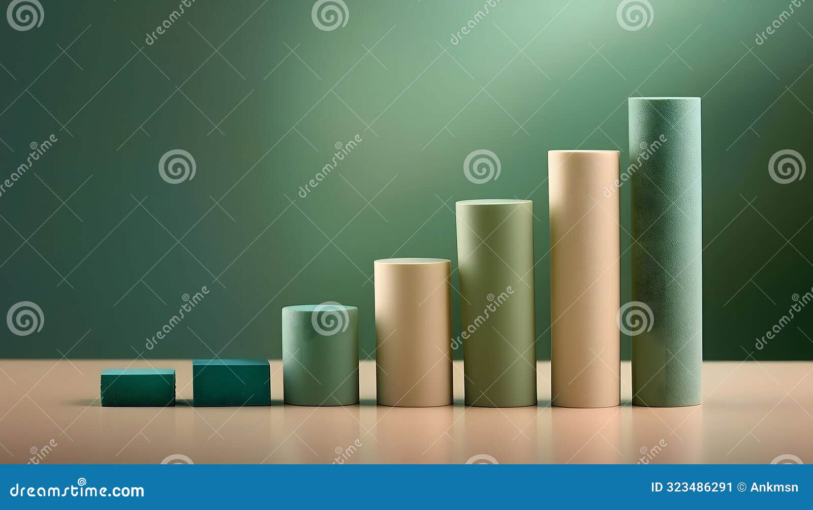 Green and Tan Cylinders in an Ascending Growth Chart Stock Illustration ...