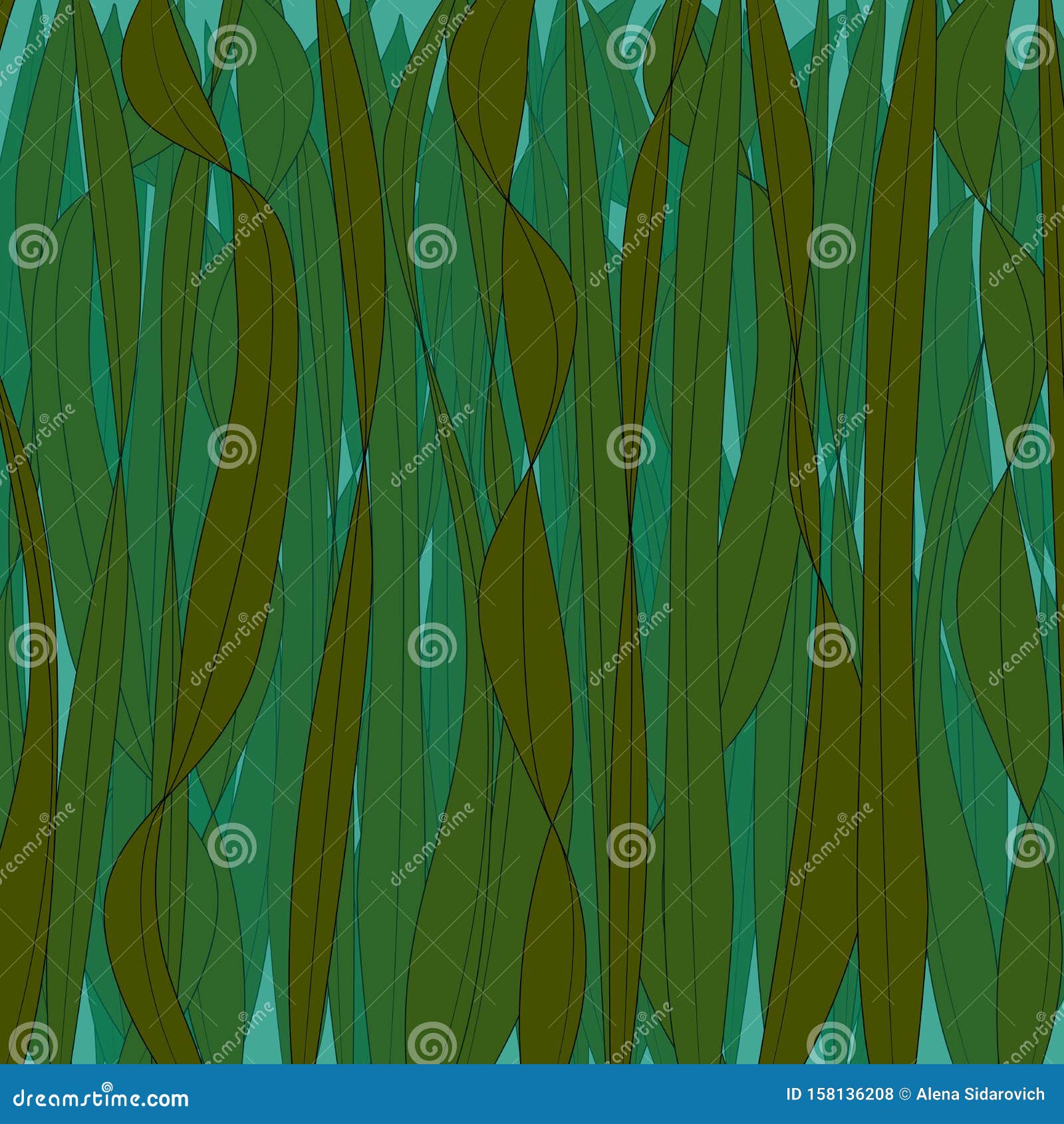 Green Tape Algae Under Water, Somewhere Deep, Outline Drawing Stock ...