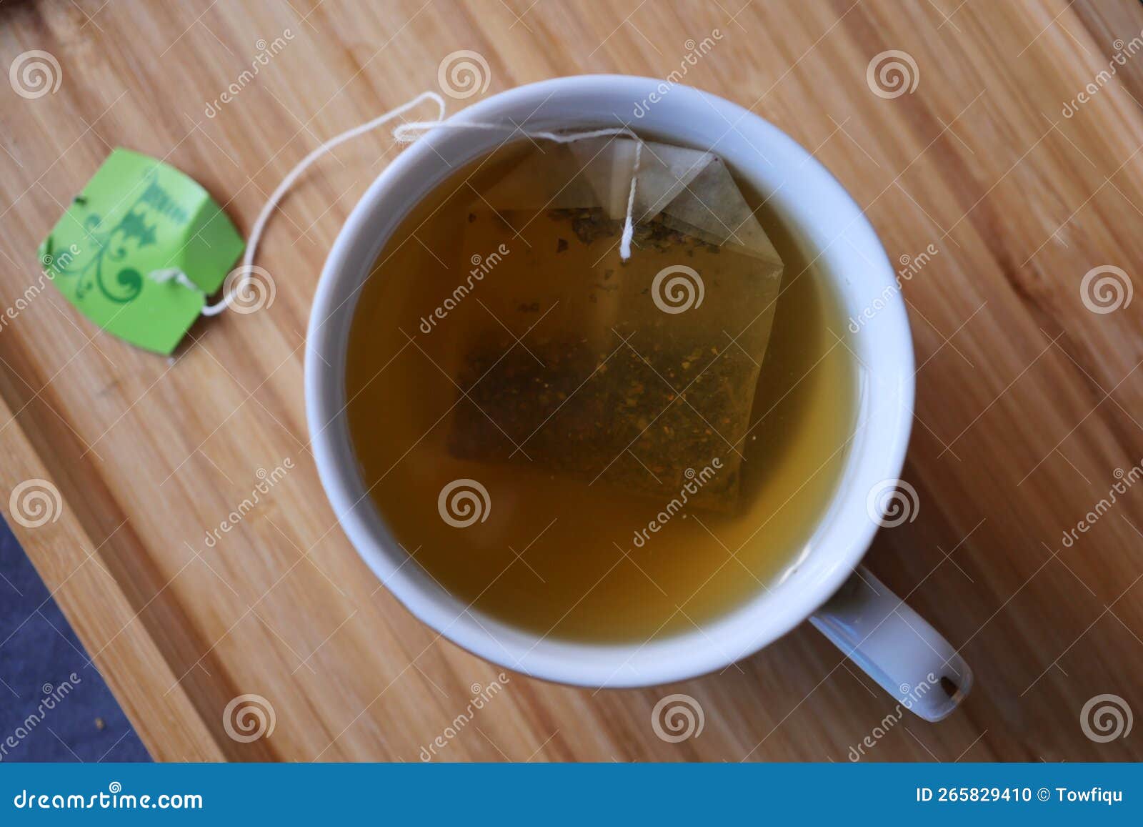 Green Tea and Tea Bag on Table, Close Up. Stock Photo - Image of goods ...