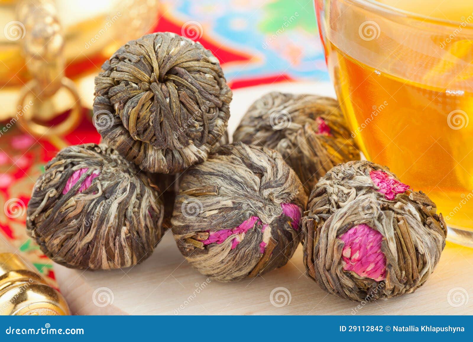 Green Tea Balls with Flowers, Tea Cup Stock Photo - Image of ingredient ...