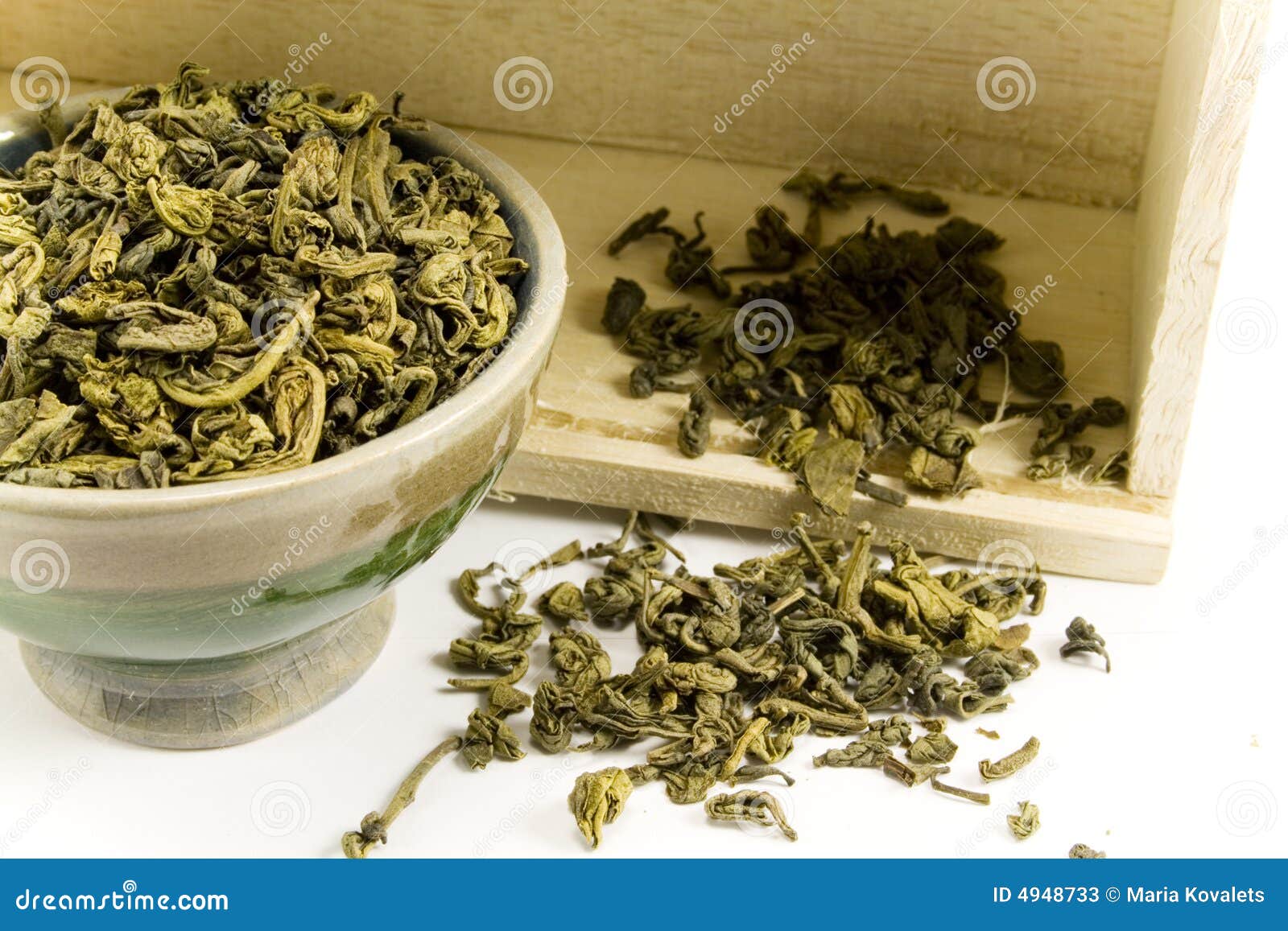 Green tea and a box stock image. Image of freshness, background - 4948733