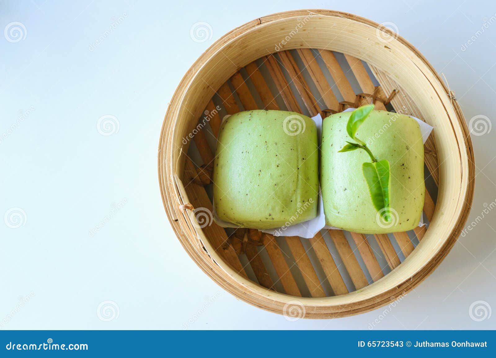 Green Tea Buns in Bamboo Basket Stock Image - Image of china, culture ...