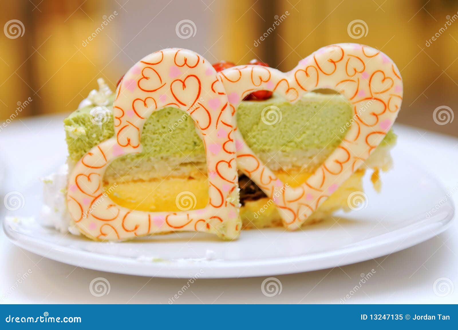 Green Tea Cake with Heart Shape Icing Stock Image - Image of cake ...