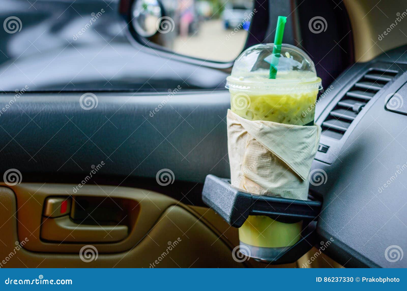 Green Tea in a Car Interior. Stock Photo - Image of interior, drink ...
