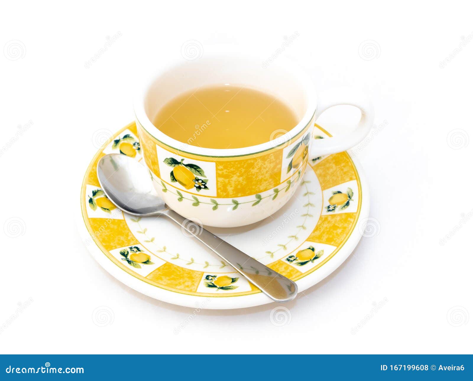 Green Tea Ceramic Cup with Teaspoon Isolated Stock Photo - Image of ...