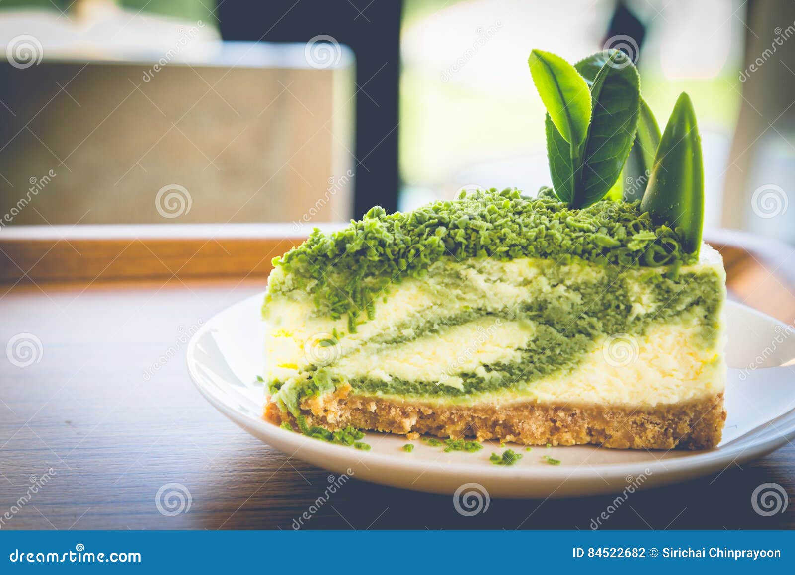 Green Tea Cheese Cake on White Dish Stock Photo - Image of fresh ...