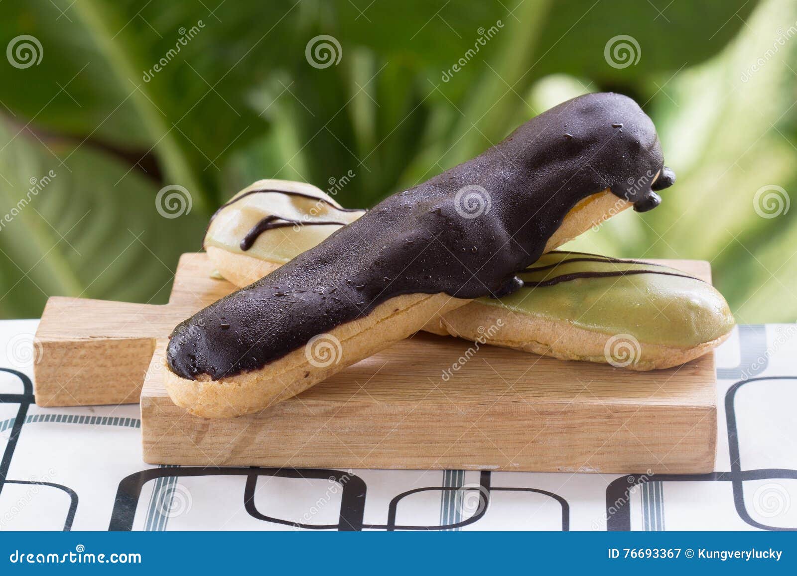 Green Tea and Chocolate Coating Eclair Stock Image - Image of dessert ...