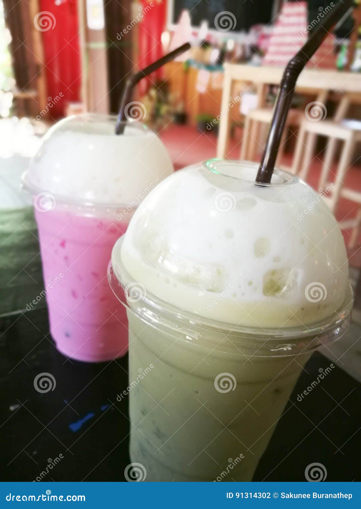 Green tea and cool milk stock photo. Image of cold, break - 91314302