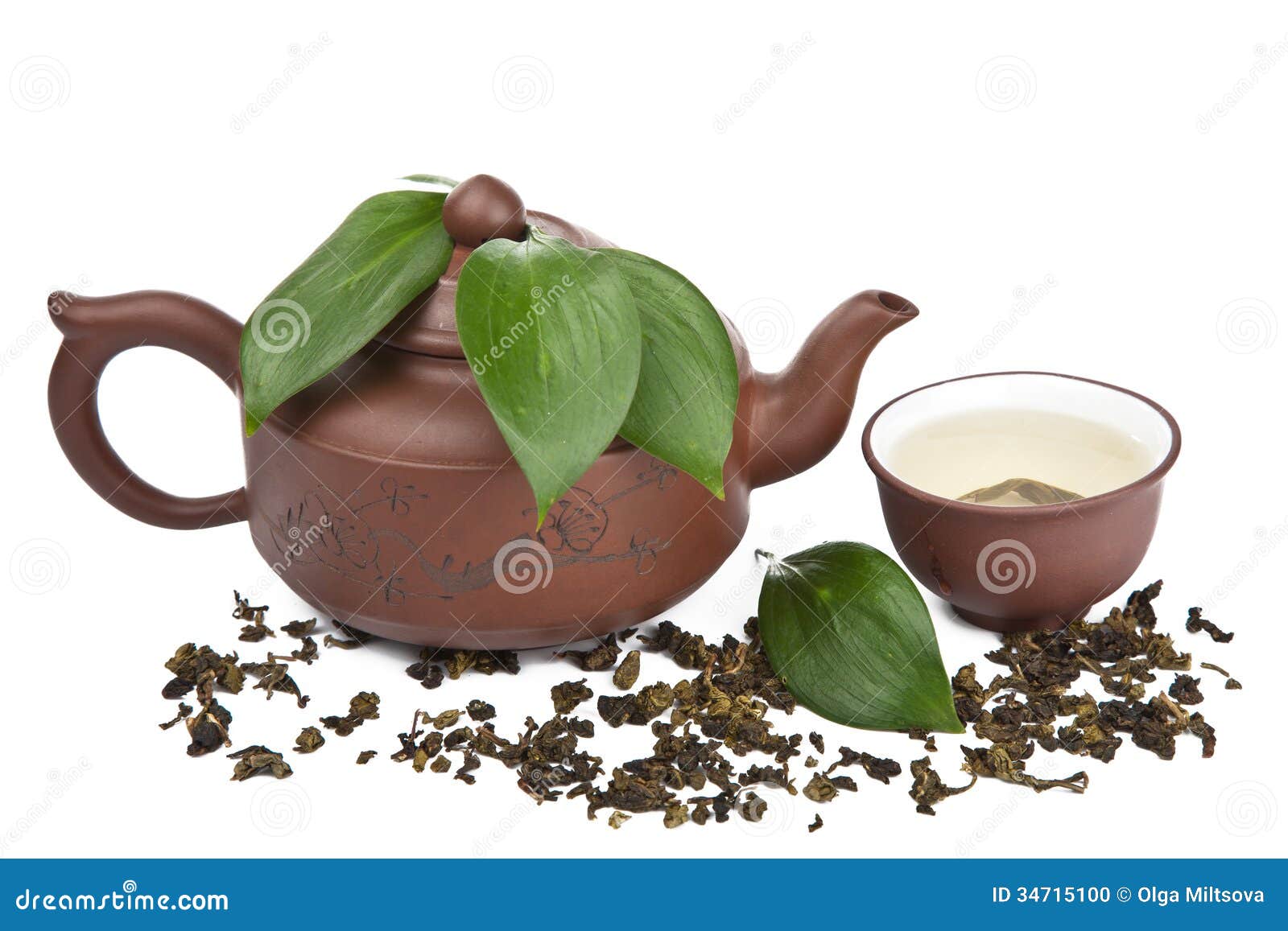 Green Tea in Cup and Pot Isolated Stock Photo - Image of health, leaf ...